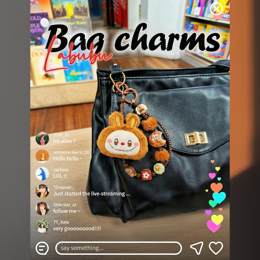 Labubu Plush Head Beaded Bag Charm Keychain-unique Handmade Accessory ...