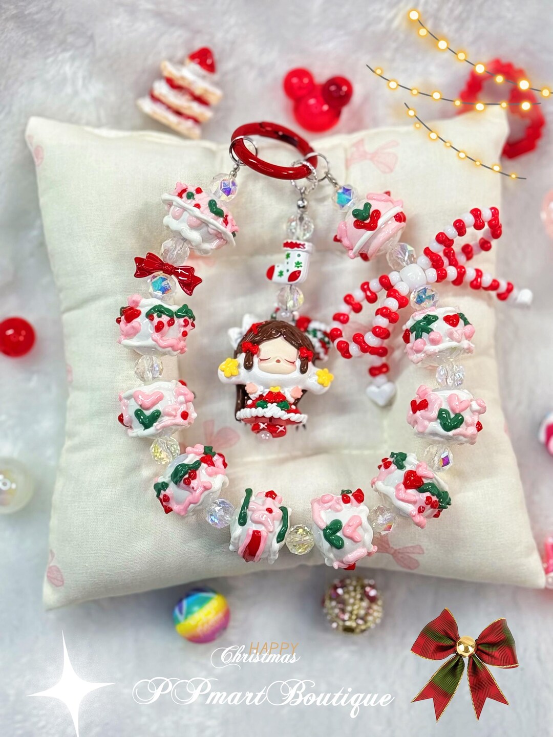 Skullpanda Christmas Edition DIY Hand-painted Pop Bean Phone Charm ...