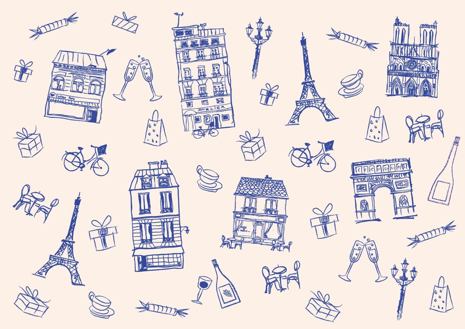 French Wrapping Paper Set of 3 Sheets Illustrated With Paris-themed for ...