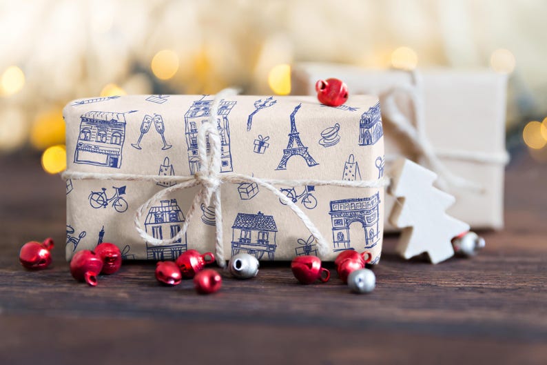 French Wrapping Paper Set of 3 Sheets Illustrated With Paris-themed for ...