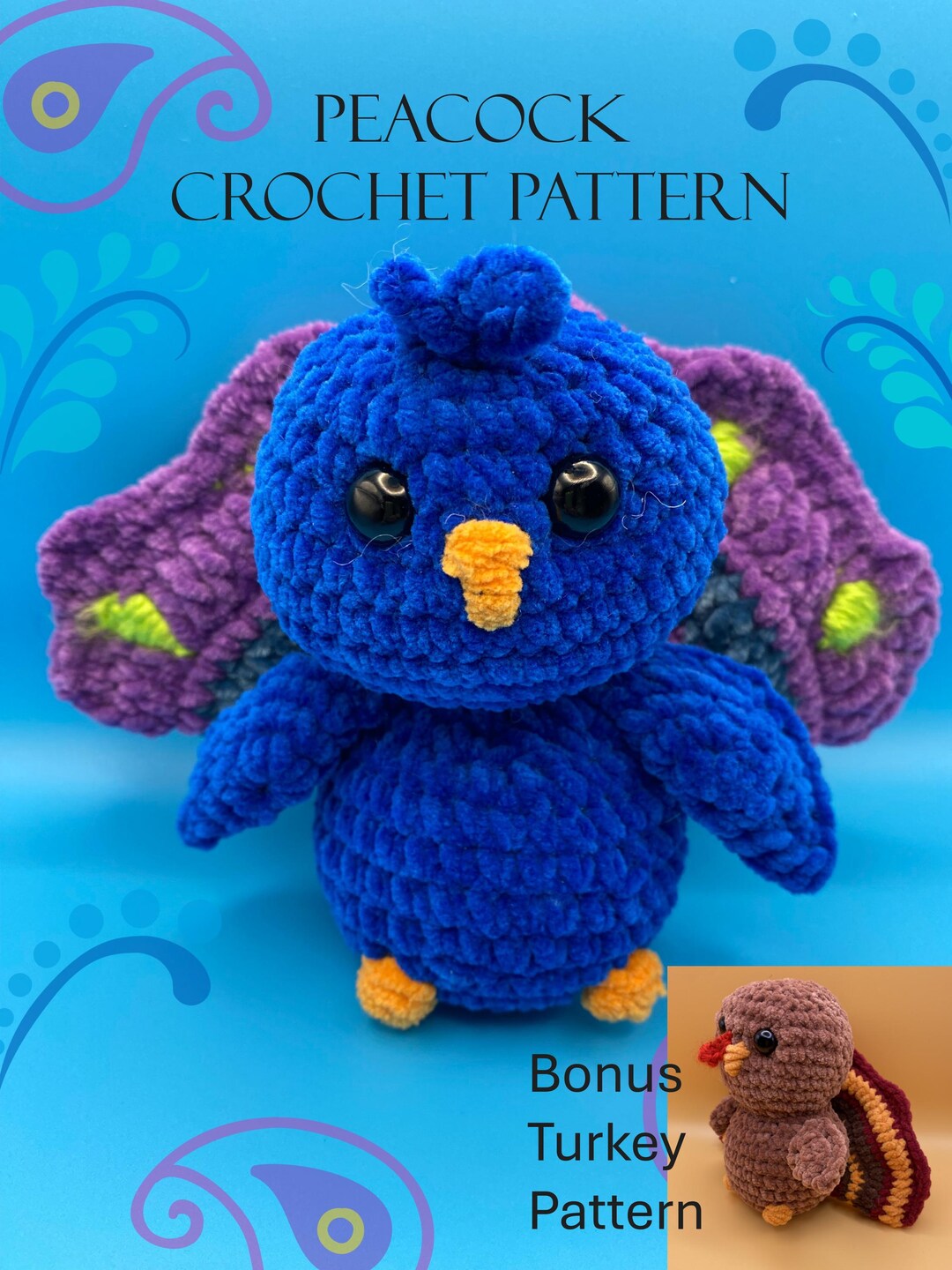 Almost No Sew Peacock Crochet Pattern With Turkey Pattern - Etsy