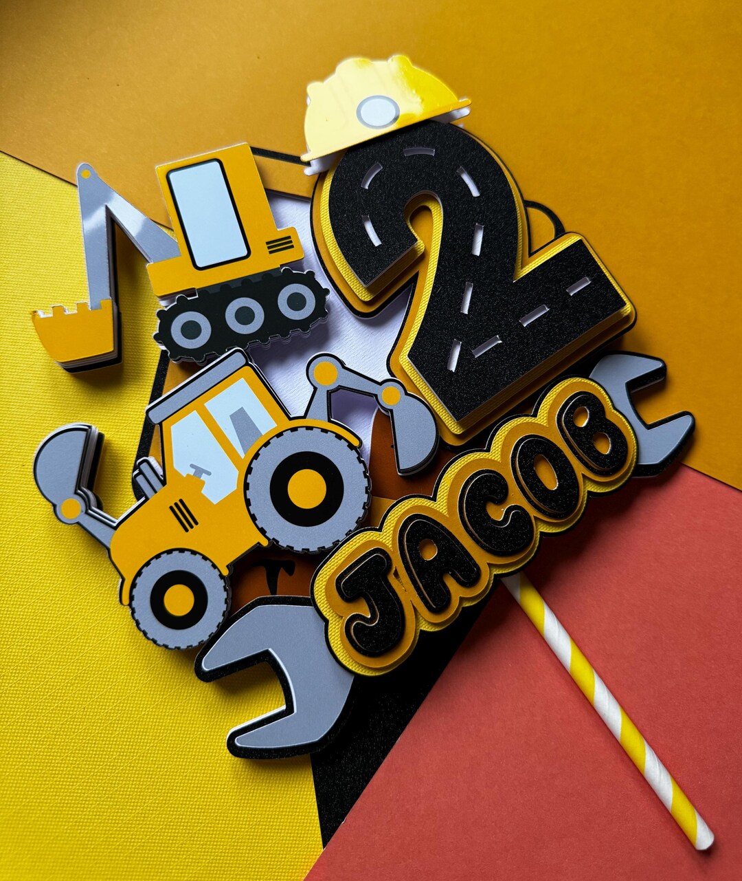 Digger Construction Cake Topper 3D Personalised - Etsy UK