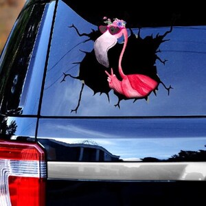 Flamingo Flower Vinyl Decal for Car, Funny Pink Flamingo Bumper Sticker ...