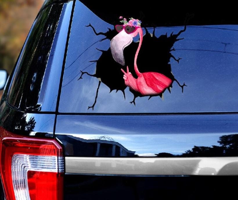 Flamingo Flower Vinyl Decal for Car, Funny Pink Flamingo Bumper Sticker ...