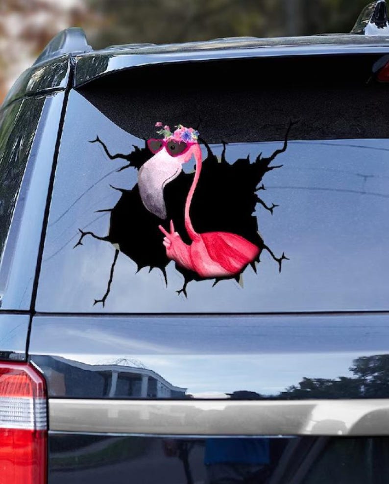 Flamingo Flower Vinyl Decal for Car, Funny Pink Flamingo Bumper Sticker ...