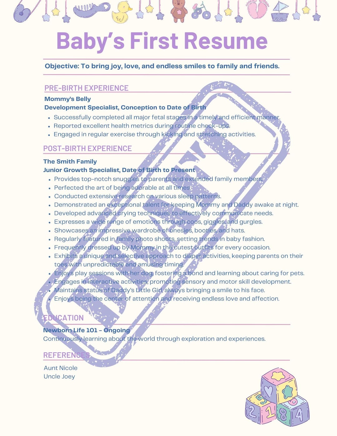 Baby's First Resume Template (must Edit PDF or Canva) - Etsy
