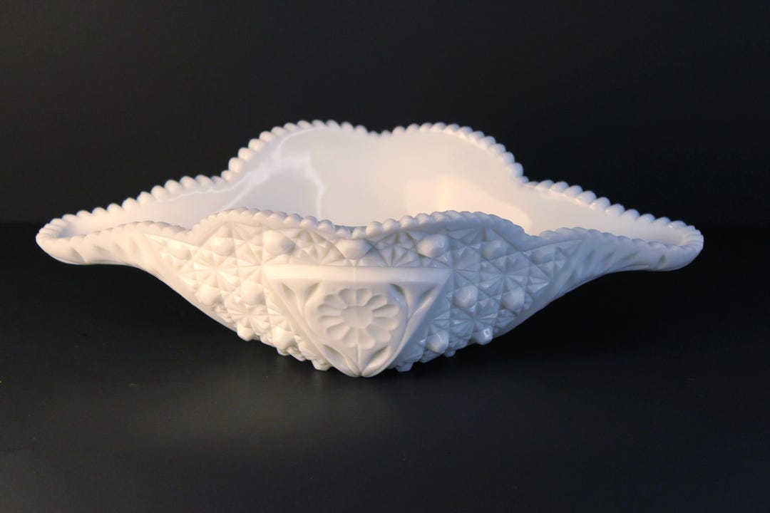 Vintage Milk Glass Kemple Flower V Cane Pattern Mid Century Sawtooth ...