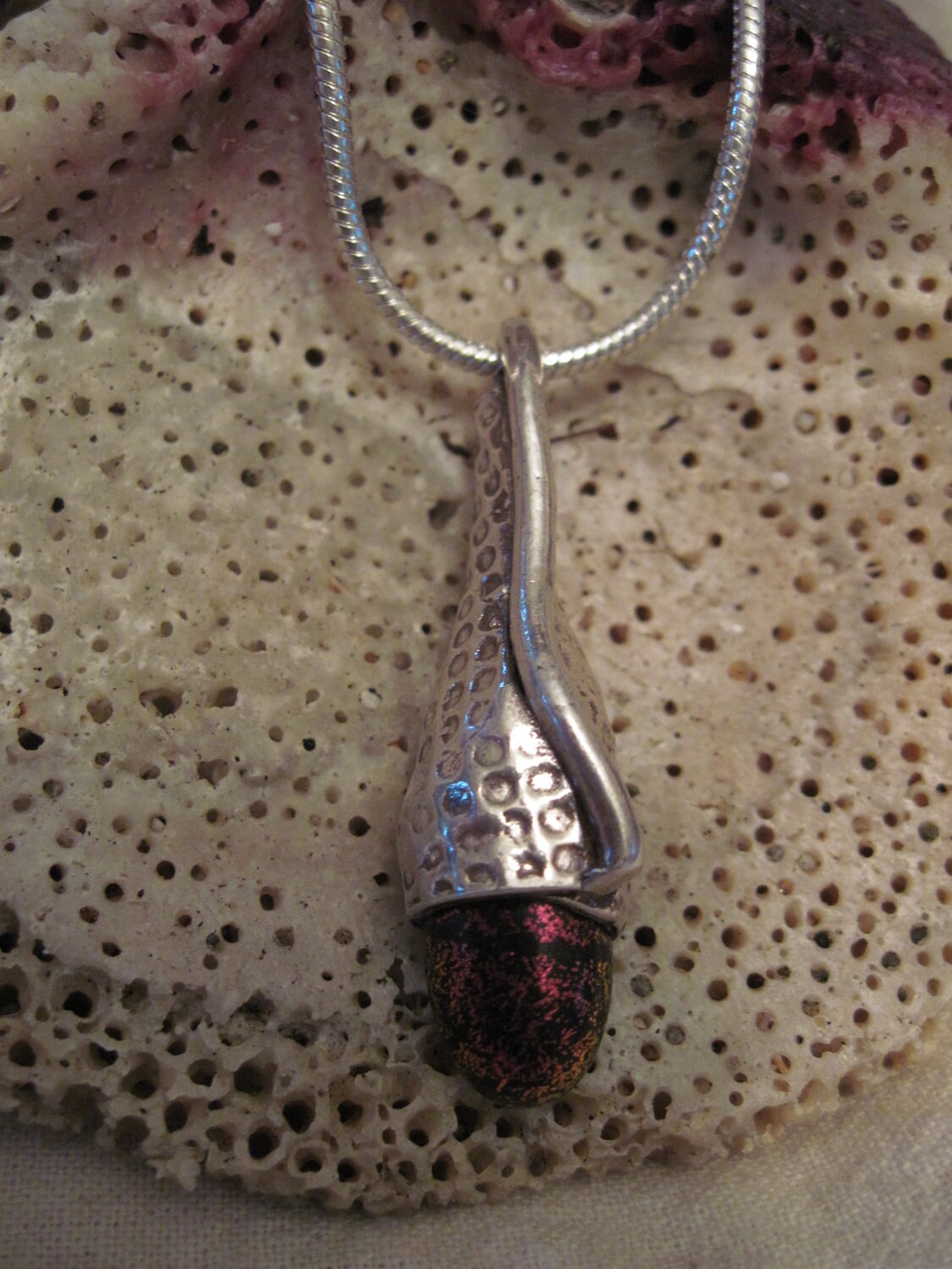 Red Dichroic Glass and Fine Silver Pendant With Sterling Chain - Etsy