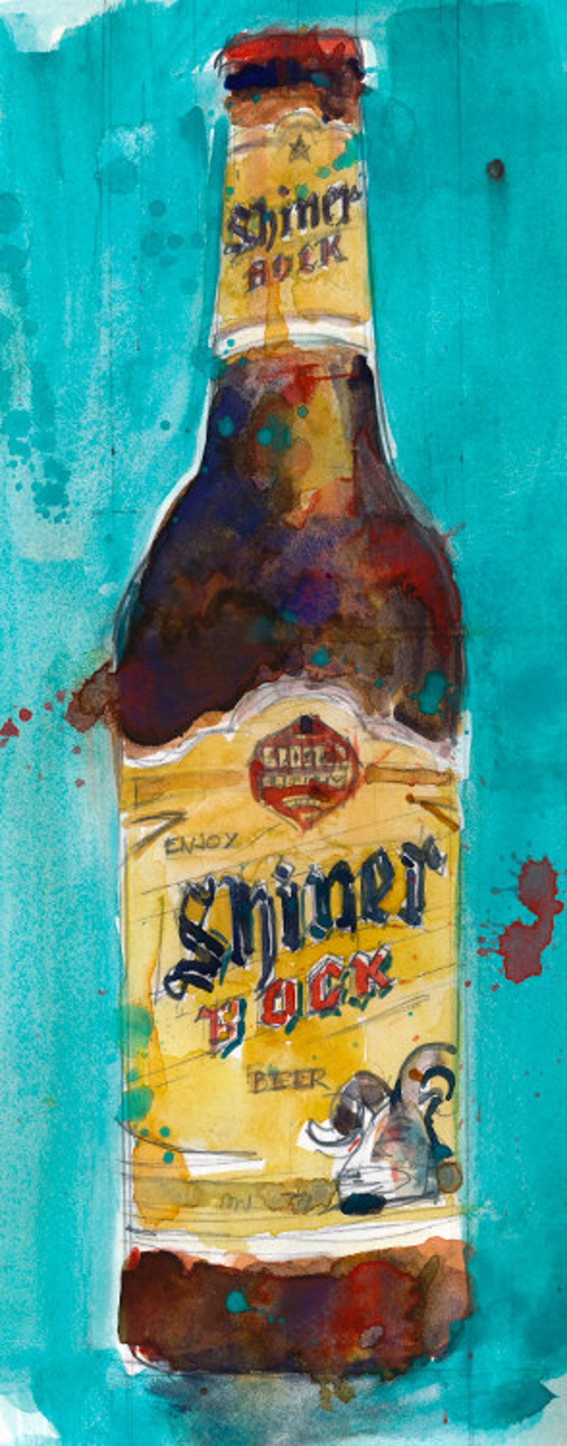 Beer Art Shiner Bock Print From Original Watercolor - Man Cave ...