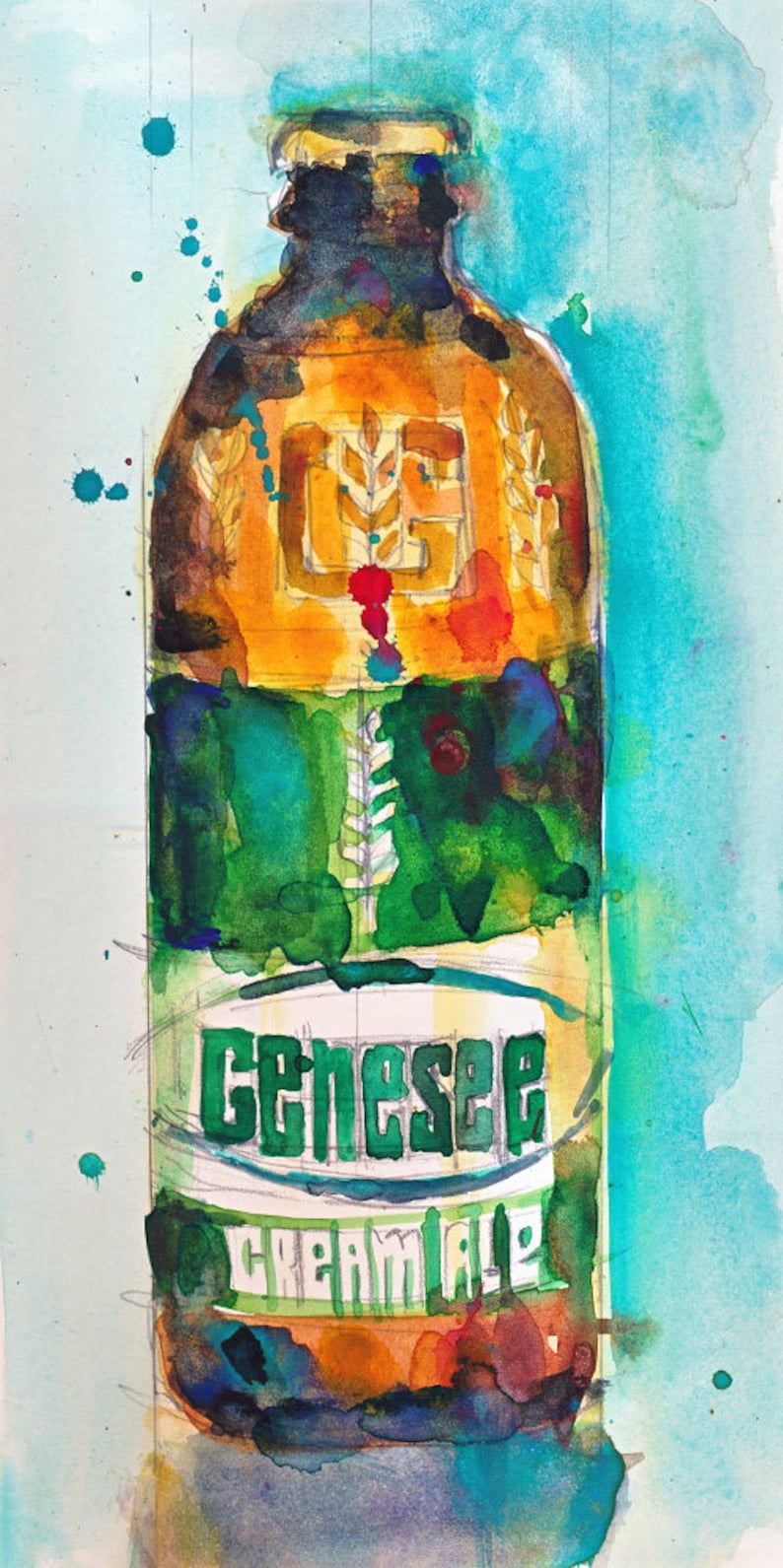 Genesee Cream Ale Beer Art Print Original Watercolor print Size 8.5 X ...