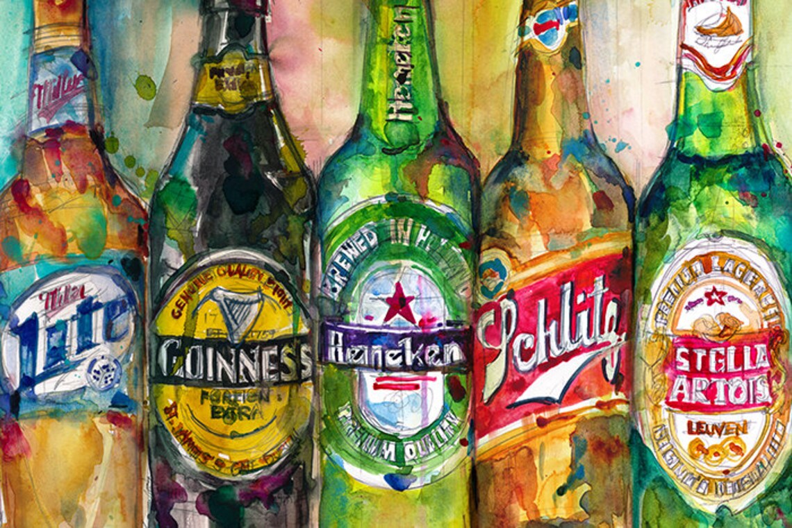 Original Watercolor Painting of Your Favorite Beer Bottle - Etsy