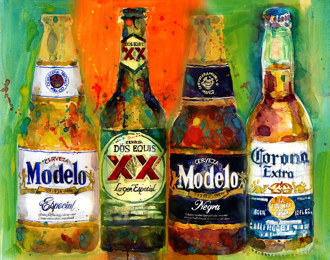 Mexican Beer - Print From Original Watercolor Great for Man Cave - Etsy