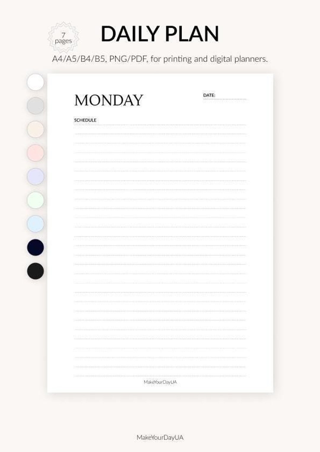 Daily Planner – 7 Pages (one for Each Day of the Week) | PDF and PNG - Etsy