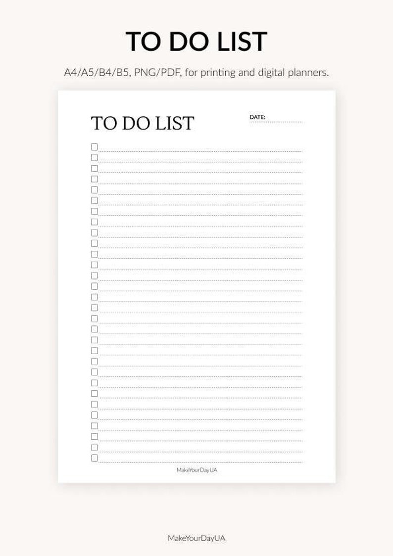 To-do List Checklist With Date Section Printable and Digital - Etsy