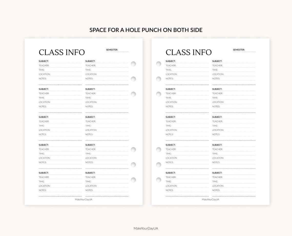 Class Info Template | Printable and Digital | A4, A5, B4, B5 | 9 Colors ...