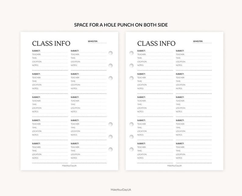 Class Info Template | Printable and Digital | A4, A5, B4, B5 | 9 Colors ...