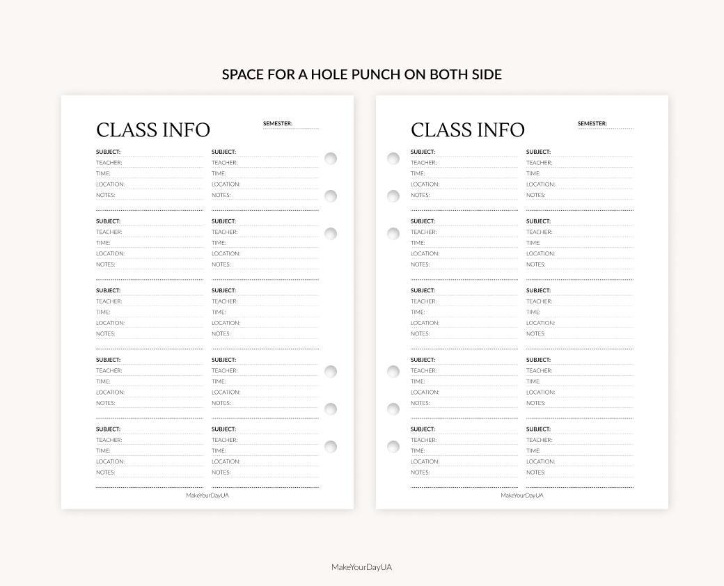 Class Info Template | Printable and Digital | A4, A5, B4, B5 | 9 Colors ...