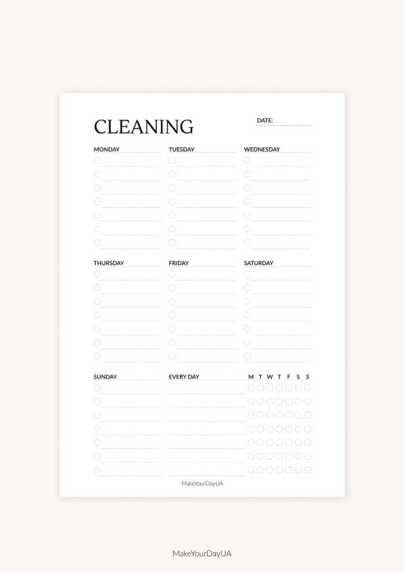 Cleaning Tracker | 7-day Weekly and Daily Cleaning Schedule | Printable ...