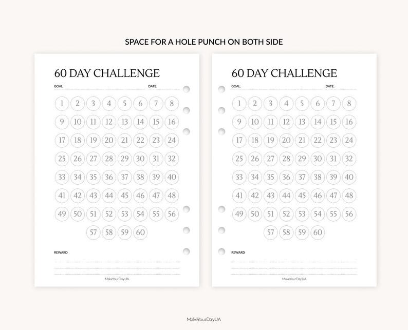 60 Day Challenge Tracker Goal Planning Printable - Etsy