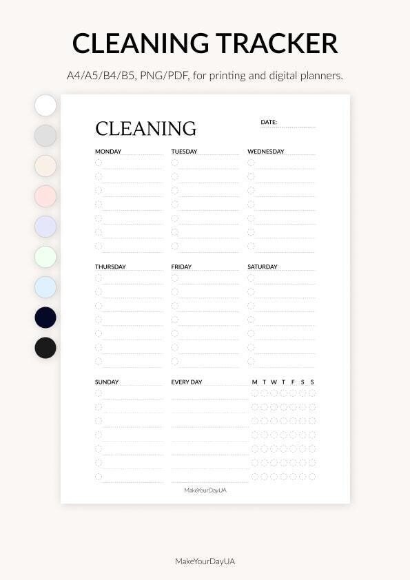 Cleaning Tracker | 7-day Weekly and Daily Cleaning Schedule | Printable ...