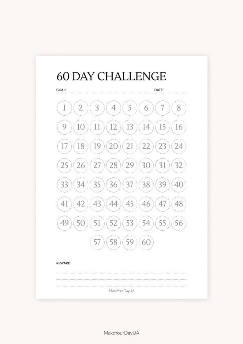 60 Day Challenge Tracker Goal Planning Printable - Etsy