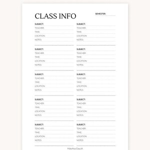Class Info Template | Printable and Digital | A4, A5, B4, B5 | 9 Colors ...