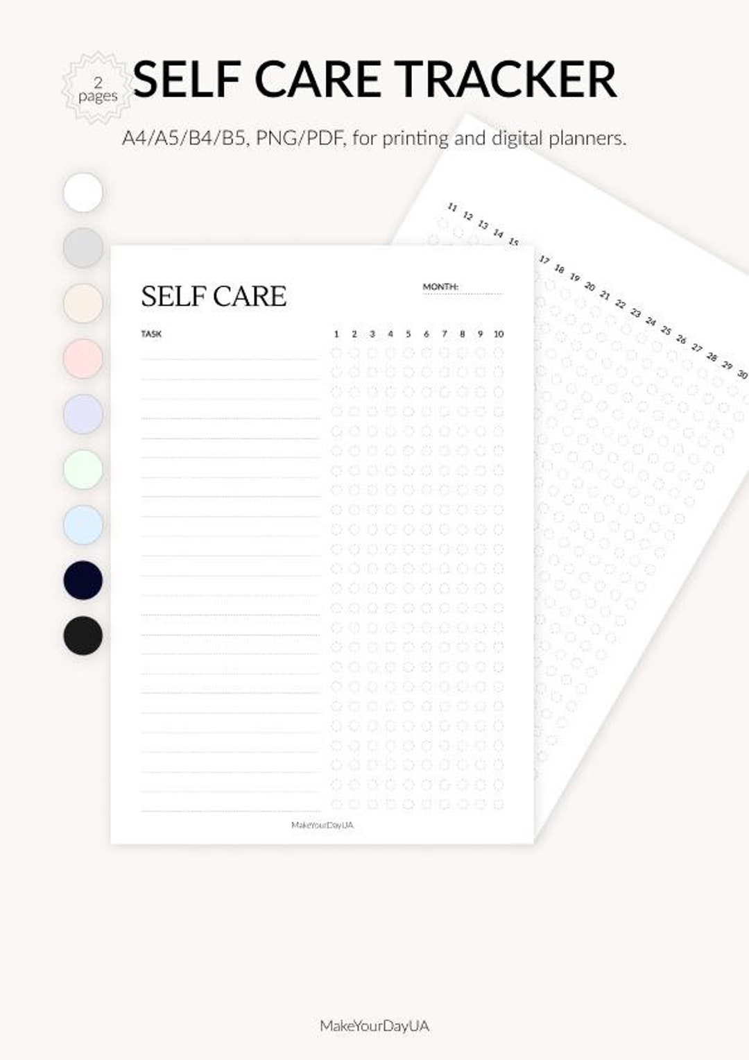 Monthly Self Care Tracker | Printable and Digital | A4, A5, B4, B5 | 9 ...