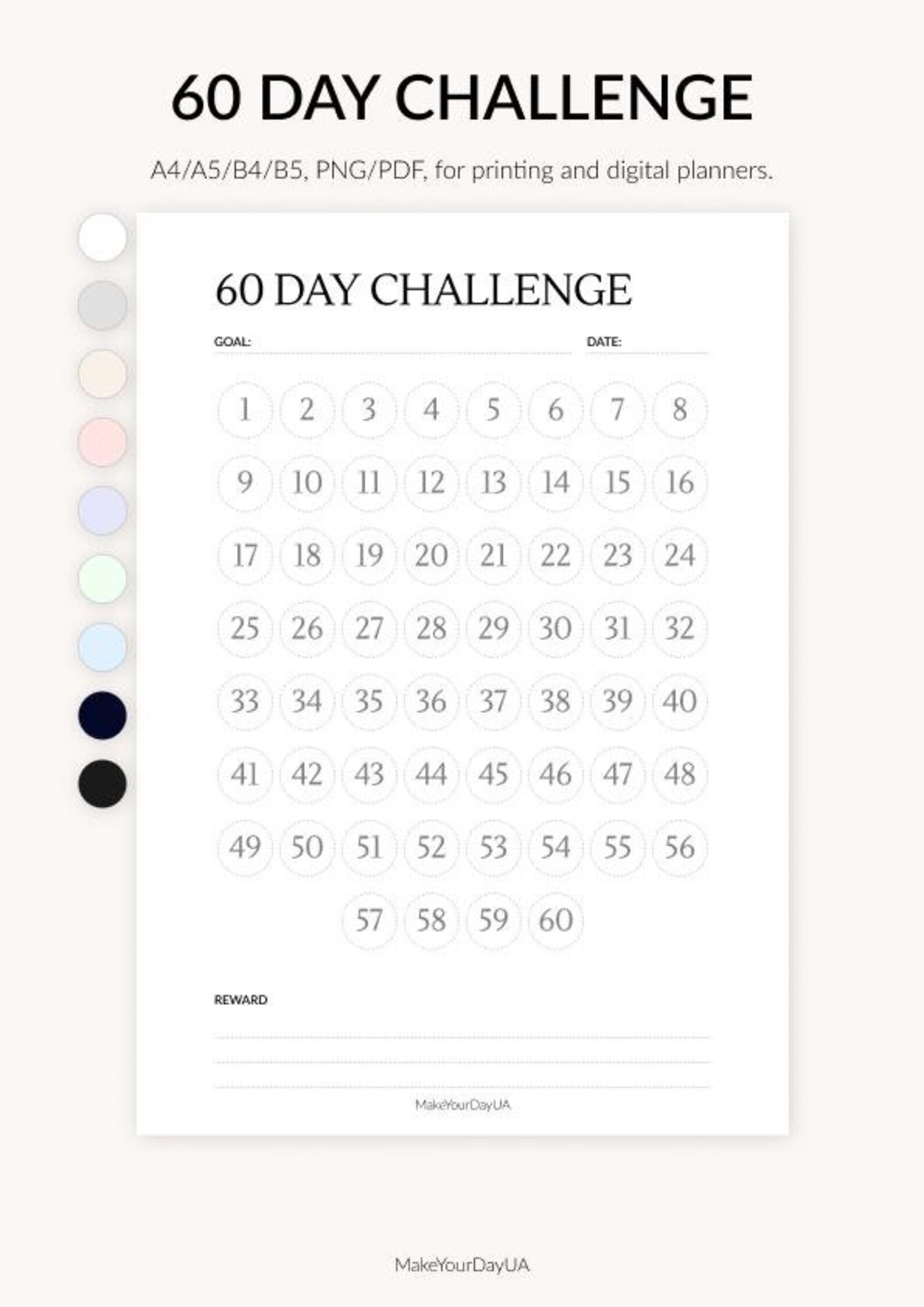 60 Day Challenge Tracker | Goal Planning Printable and Digital | PDF ...