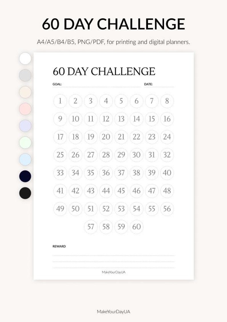 60 Day Challenge Tracker | Goal Planning Printable and Digital | PDF ...
