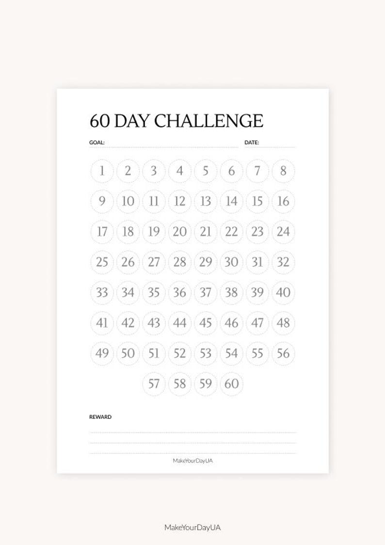 60 Day Challenge Tracker | Goal Planning Printable and Digital | PDF ...