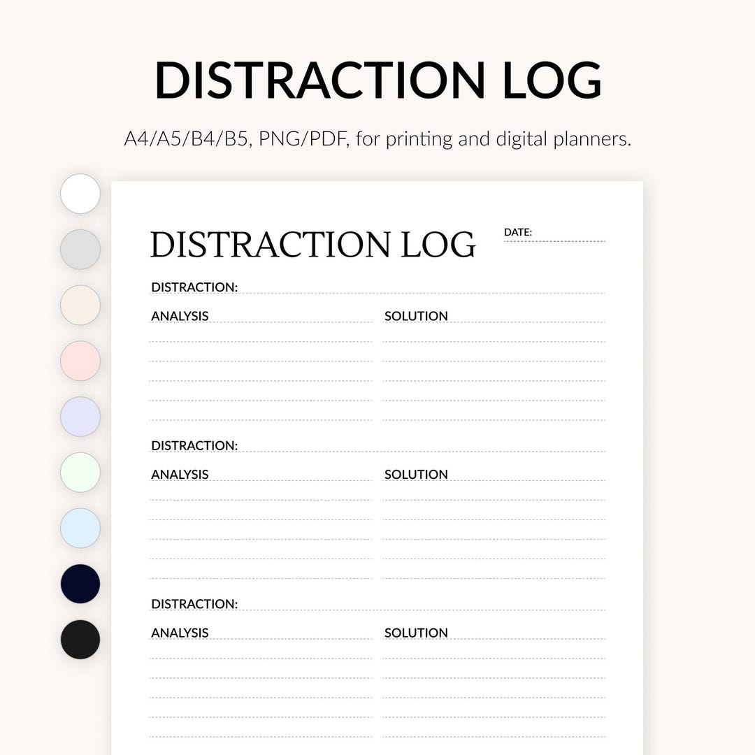 Distraction Log Printable Template Adhd-friendly Planner Track ...