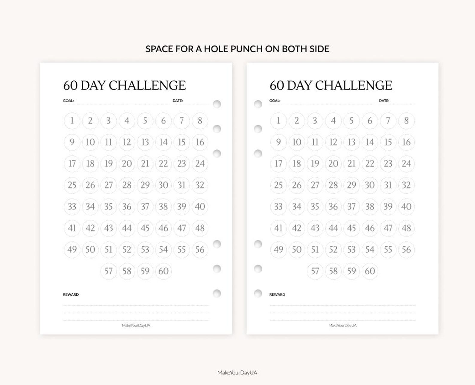 60 Day Challenge Tracker | Goal Planning Printable and Digital | PDF ...