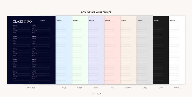 Class Info Template | Printable and Digital | A4, A5, B4, B5 | 9 Colors ...