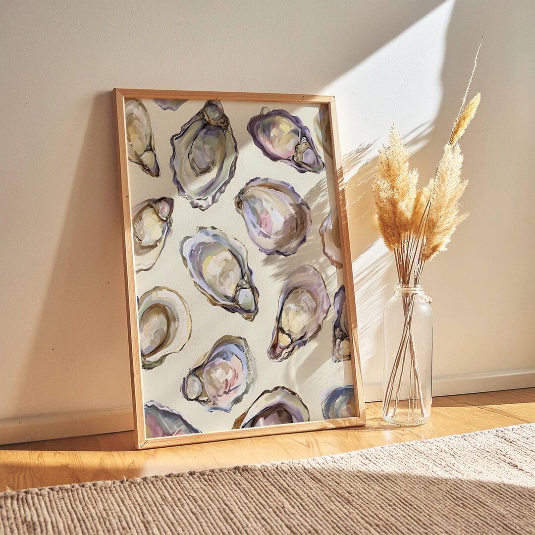 Oyster Shell Painting Colorful Pastel Abstract Coastal Wall Art for ...