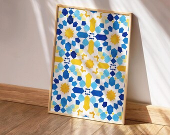 Oriental Tiles Print Set of 4, Moroccan Digital Tile Wall Decor, Pastel ...