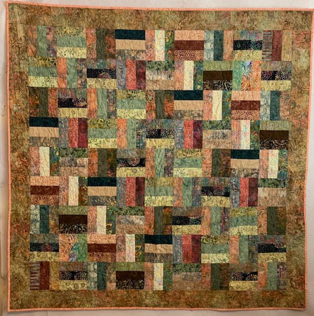 Handmade, Batik Quilt, 60 Square, Peach and Multi Color Batik Fabrics ...