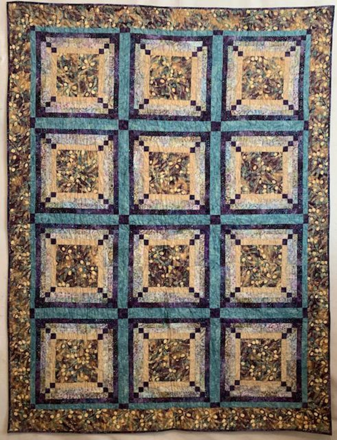 Handmade, Gorgeous Batik Quilt, 60"x 78", Purple, Tan and Teal Batik ...
