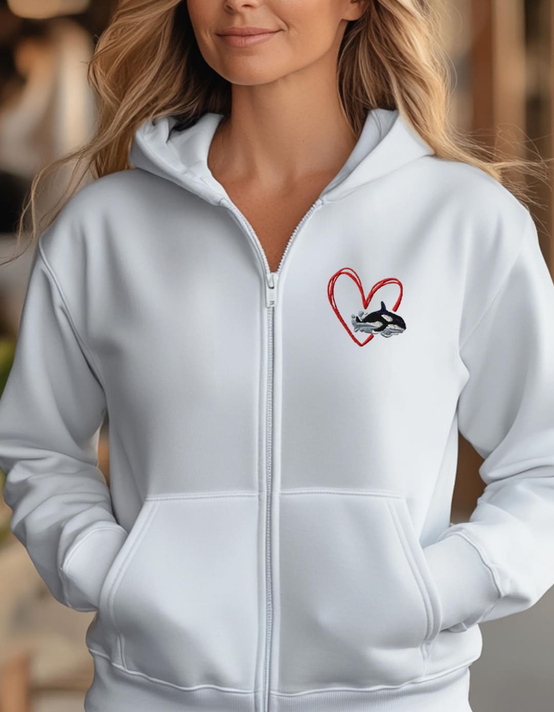 Orca Zip up Embroidered Hoodie, Whale Sweatshirt, Marine Life Hooded ...
