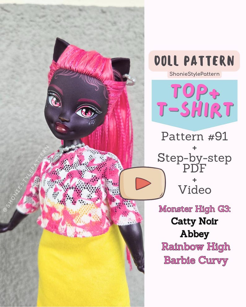 Basic Doll Top & T-shirt Sewing Pattern | Fits Monster High, Barbie ...
