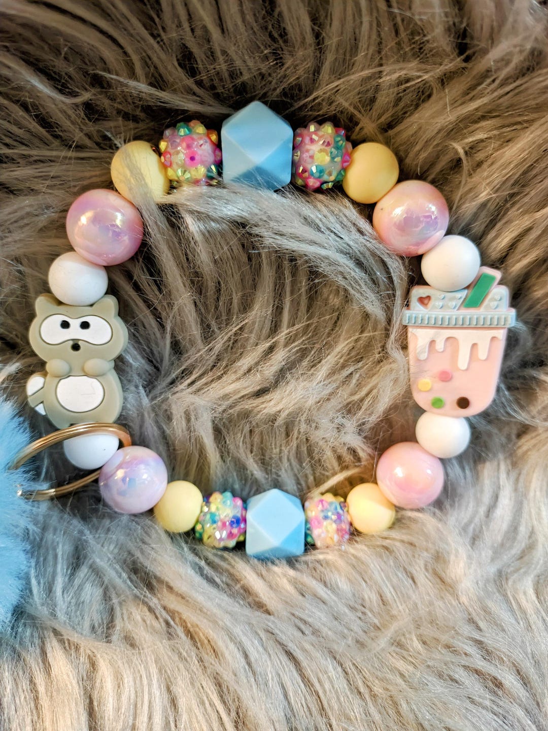 Raccoon and Boba Tea Key Ring, Keychain, Wristlet, Key Fob, Cute ...