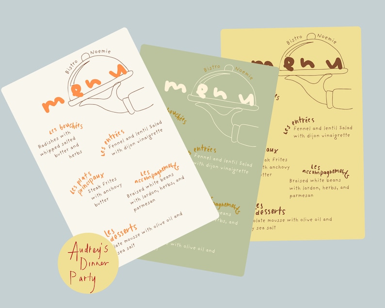 French Bistro Handwritten Printable Menu Template Scribble Dinner Party ...