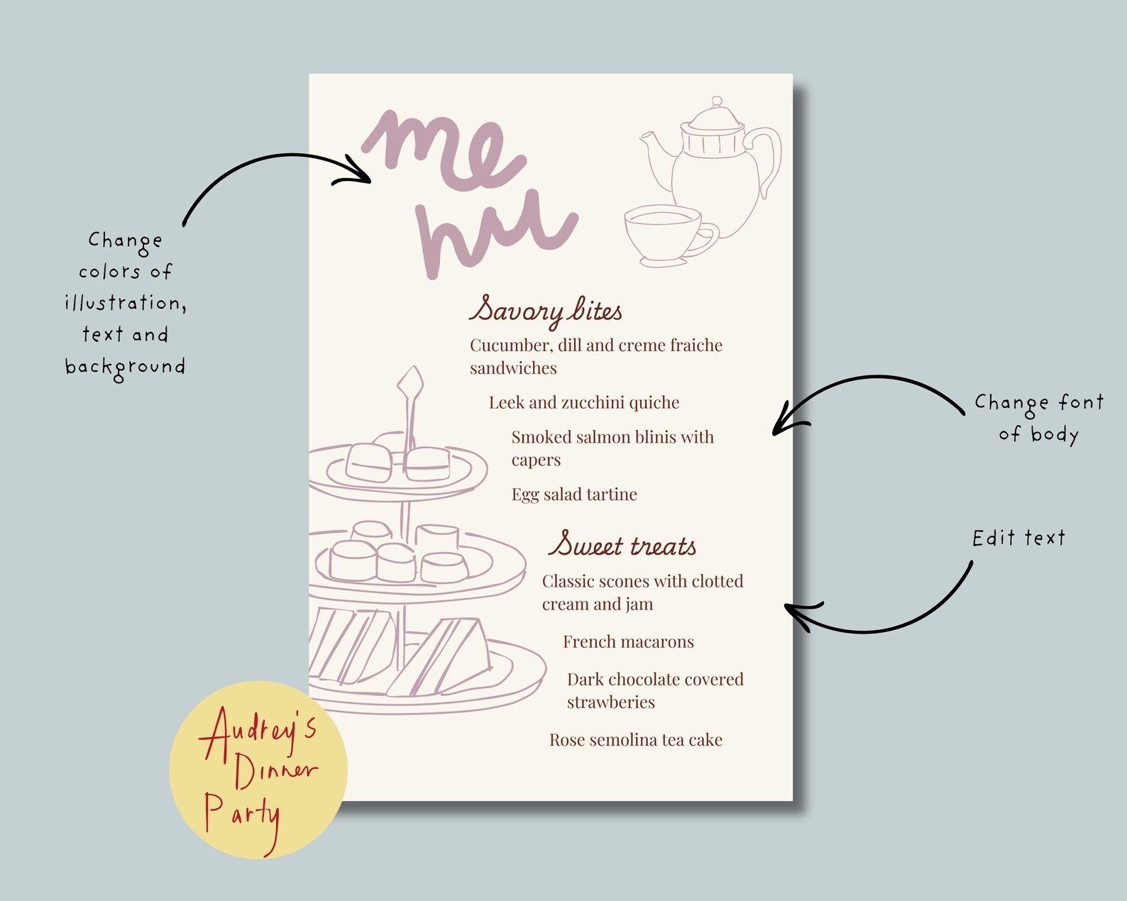 Tea Party Menu Template: Editable Canva Design (digital Download) - Etsy