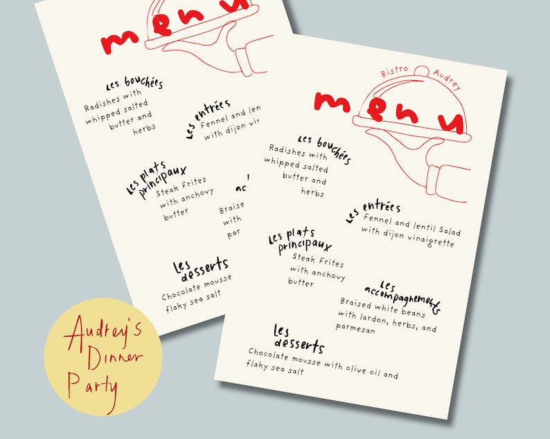 French Bistro Handwritten Printable Menu Template Scribble Dinner Party ...
