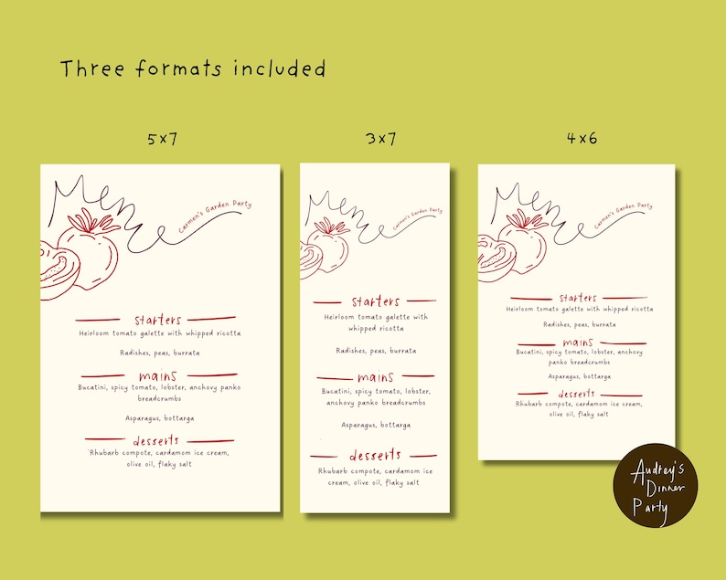 Tomato Menu Template: Hand-drawn Dinner Party, Editable (canva) - Etsy