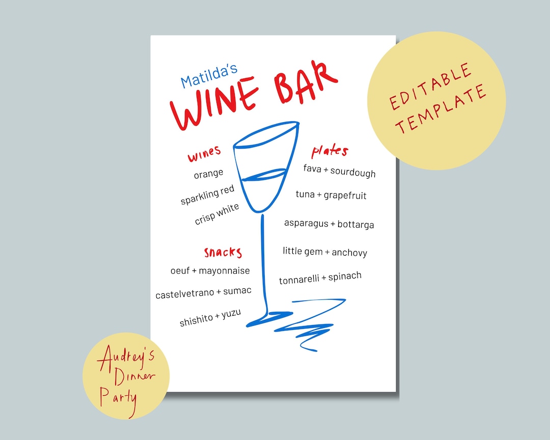 Wine Bar Menu Template | Editable Dinner Party Menu | Canva Design for ...