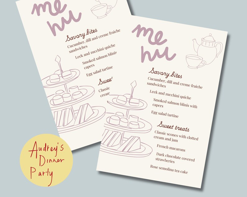 Tea Party Menu Template: Editable Canva Design (digital Download) - Etsy