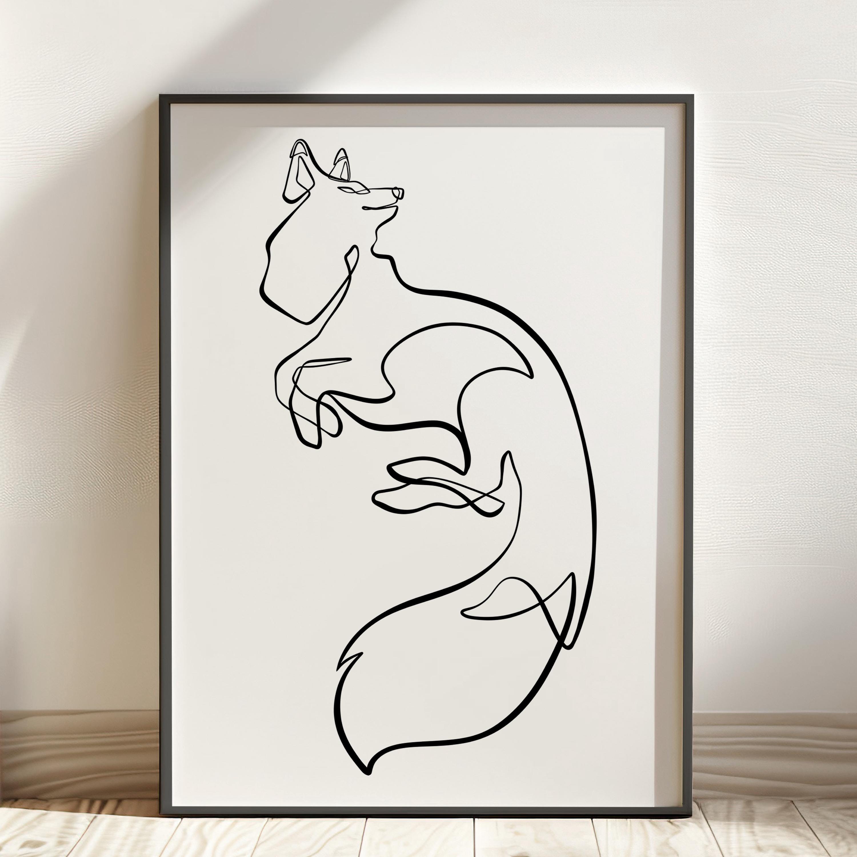 Minimalist Cute Fox Line Art Portrait. Printable Black and White ...