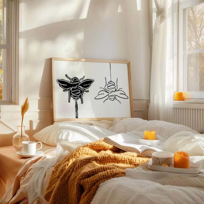 Minimalist Bee Line Art Drawing. One Line Art Bumble Bee Illustration ...