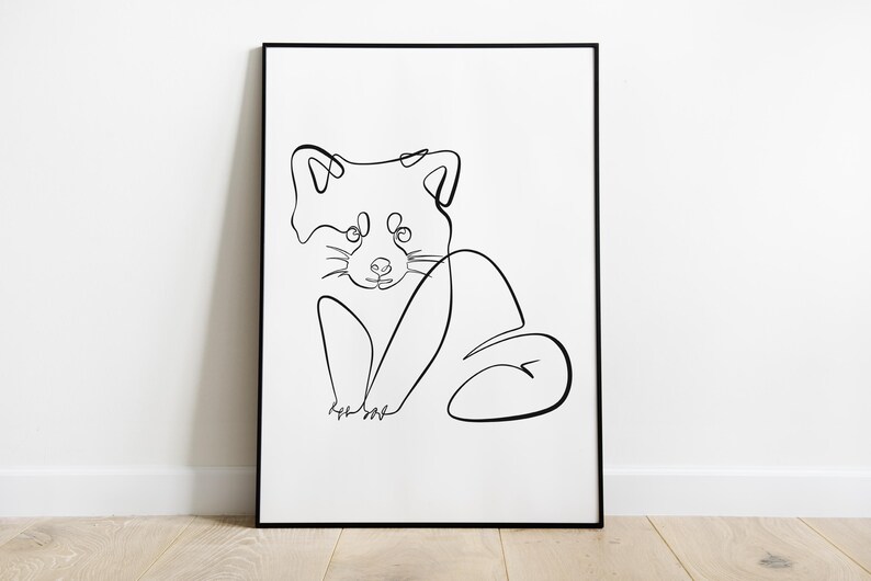 Minimalist Red Panda Line Art Portrait. Printable Black and White Cute ...