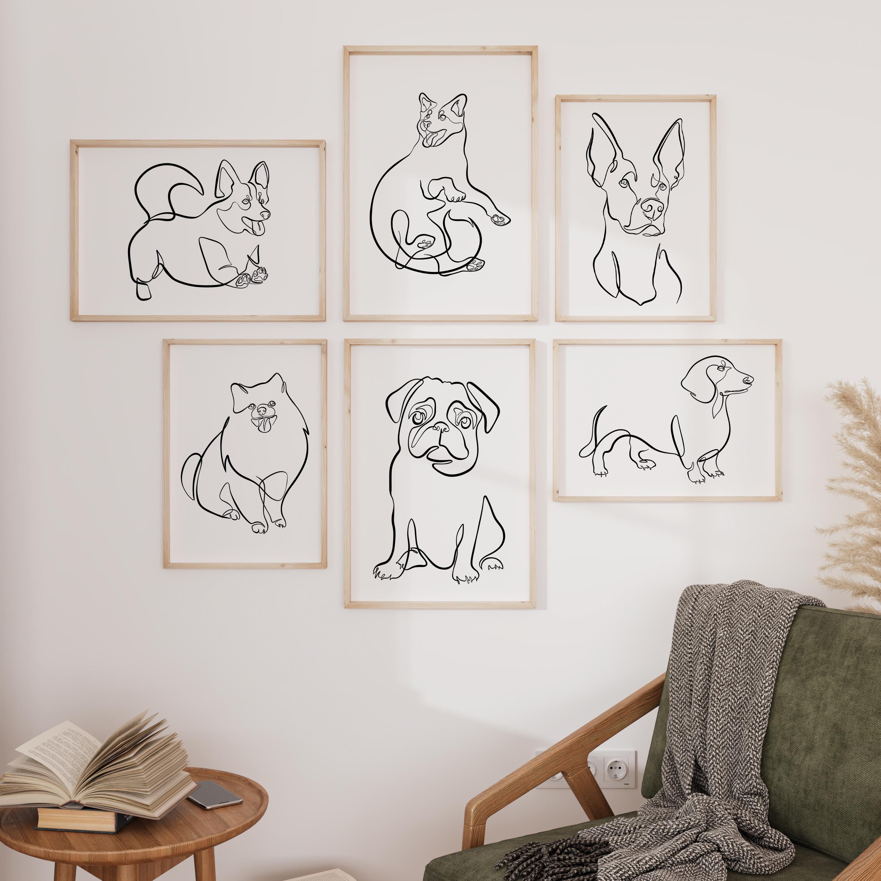 Minimalist Dog Line Art Print Set: Dachshund, Pug, Corgi (digital ...